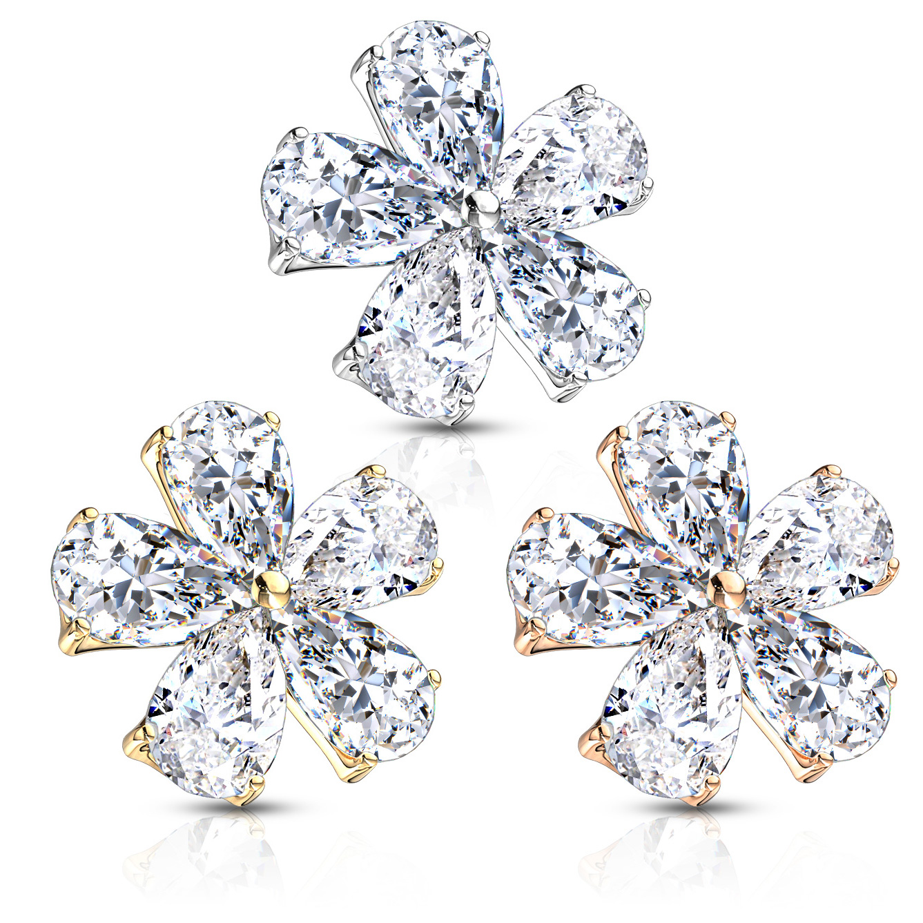 Sød blomst til dermal anchor med dråbeformede sten