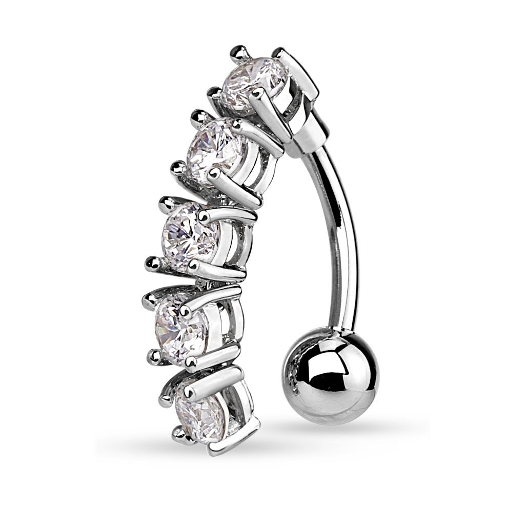 Smuk navlepiercing med 5 sten i vedhæng med bevægelige led