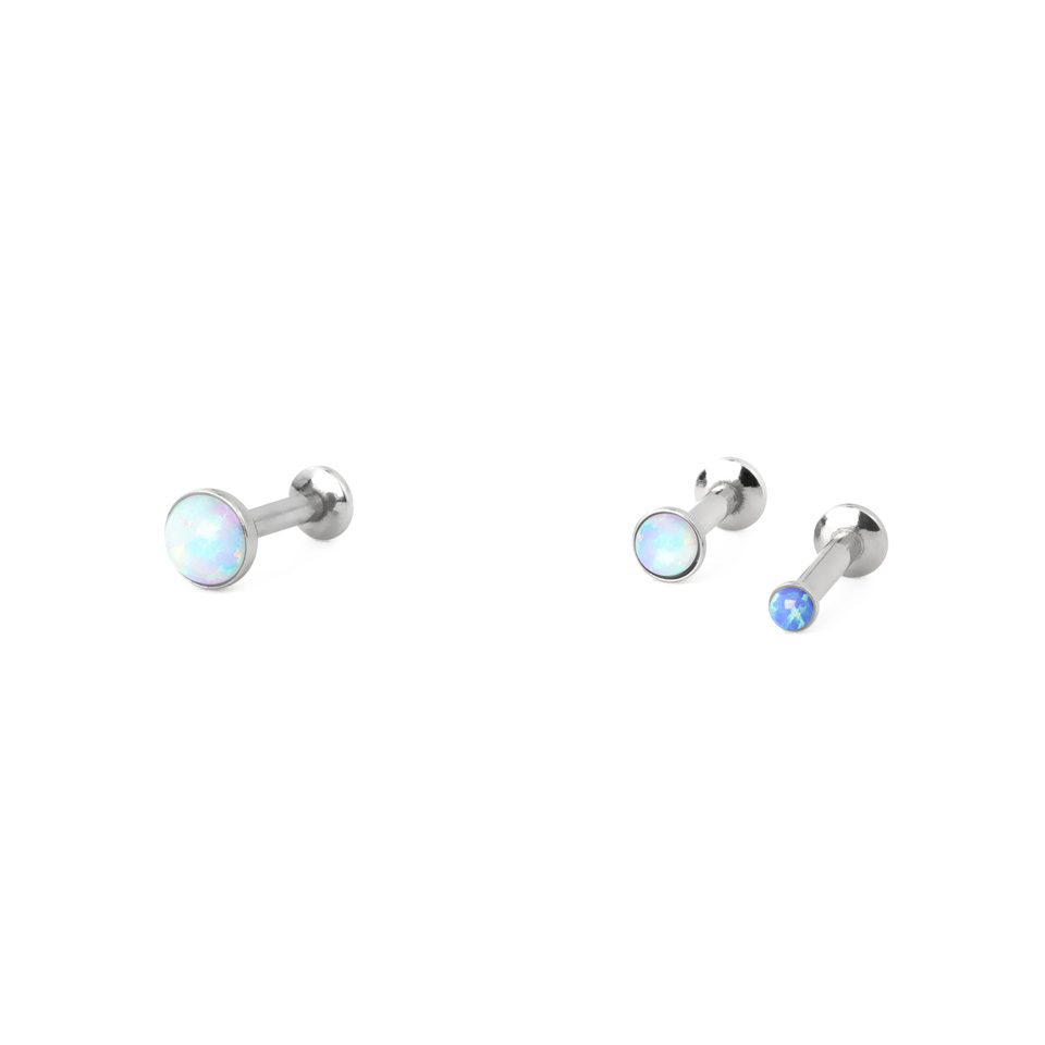 Opal i tre størrelser på push-in stift i labret